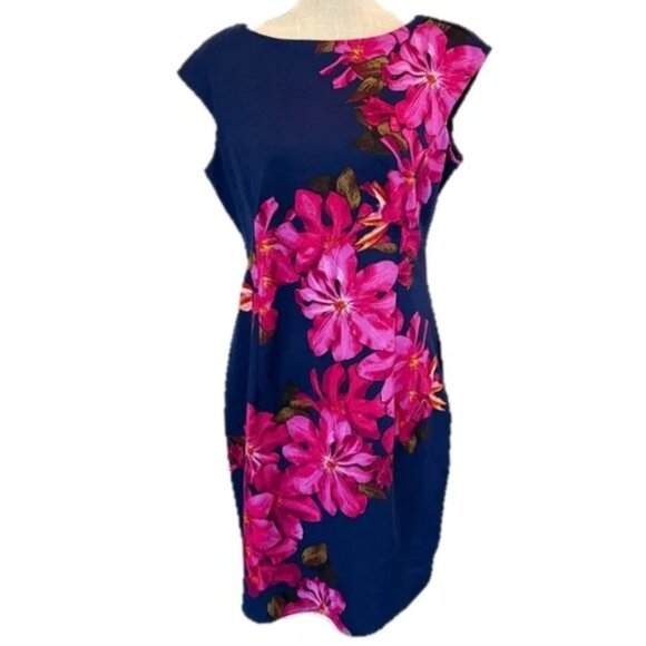 Wisp | Dresses | Elegant Blue Dress With Pink Floral Design | Poshmark